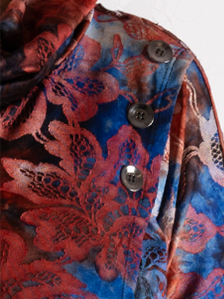 A Black/Cobalt/Copper Lace Batik Burnout Jersey Wrap Top | Chesca Direct