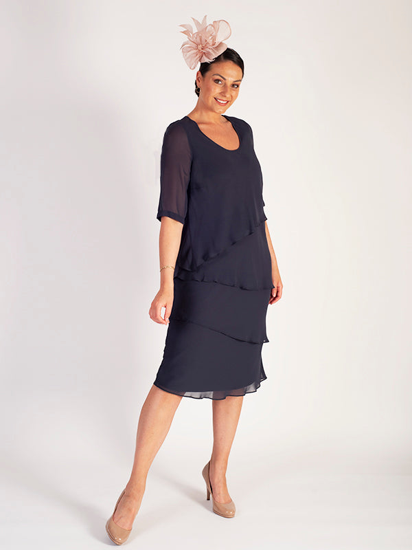 Pewter Multi Layered Chiffon Dress | Chesca Direct