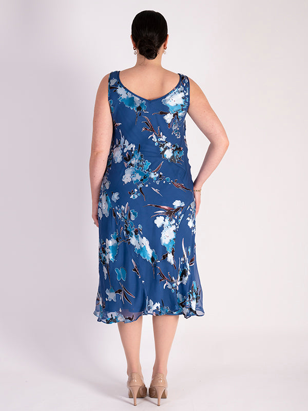 Bluebird Floral Print Silk Devore Sleeveless Dress | Chesca Direct
