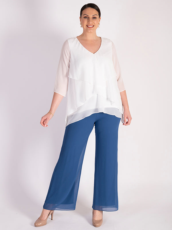 Ivory Fancy Double Layer Chiffon Long Sleeve Top | Chesca Direct