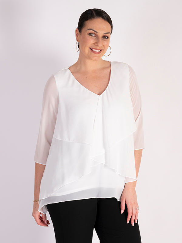 Ivory Fancy Double Layer Chiffon Long Sleeve Top | Chesca Direct