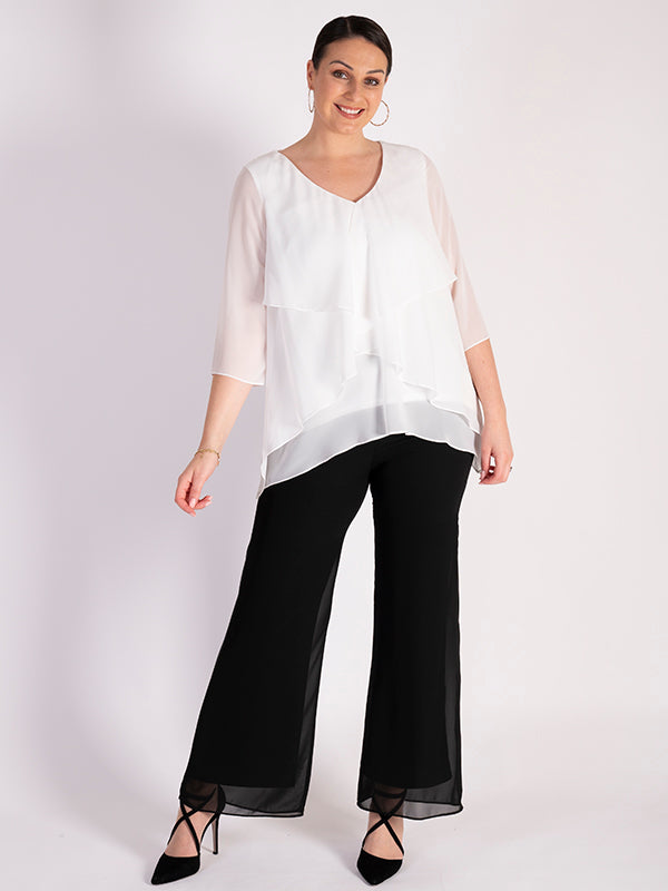 Ivory Fancy Double Layer Chiffon Long Sleeve Top | Chesca Direct