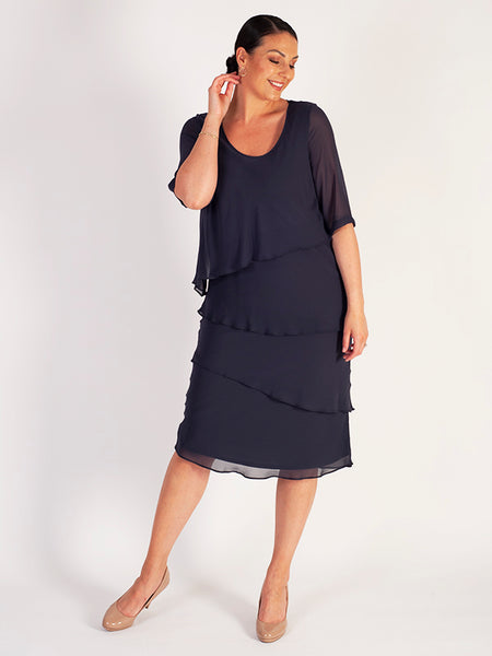 Pewter Multi Layered Chiffon Dress | Chesca Direct