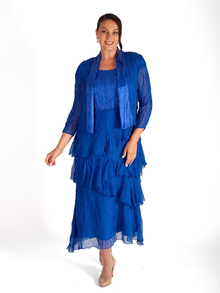 Sapphire Crush Pleat Satin and Chiffon Dress | Chesca Direct