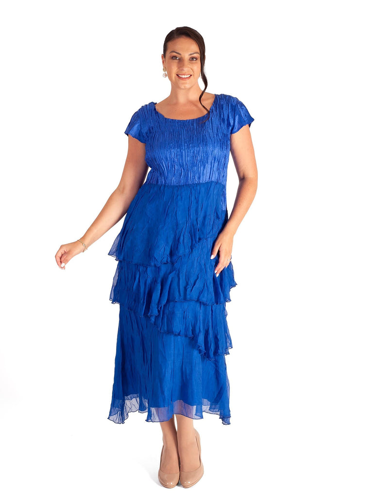 Sapphire Crush Pleat Satin and Chiffon Dress | Chesca Direct