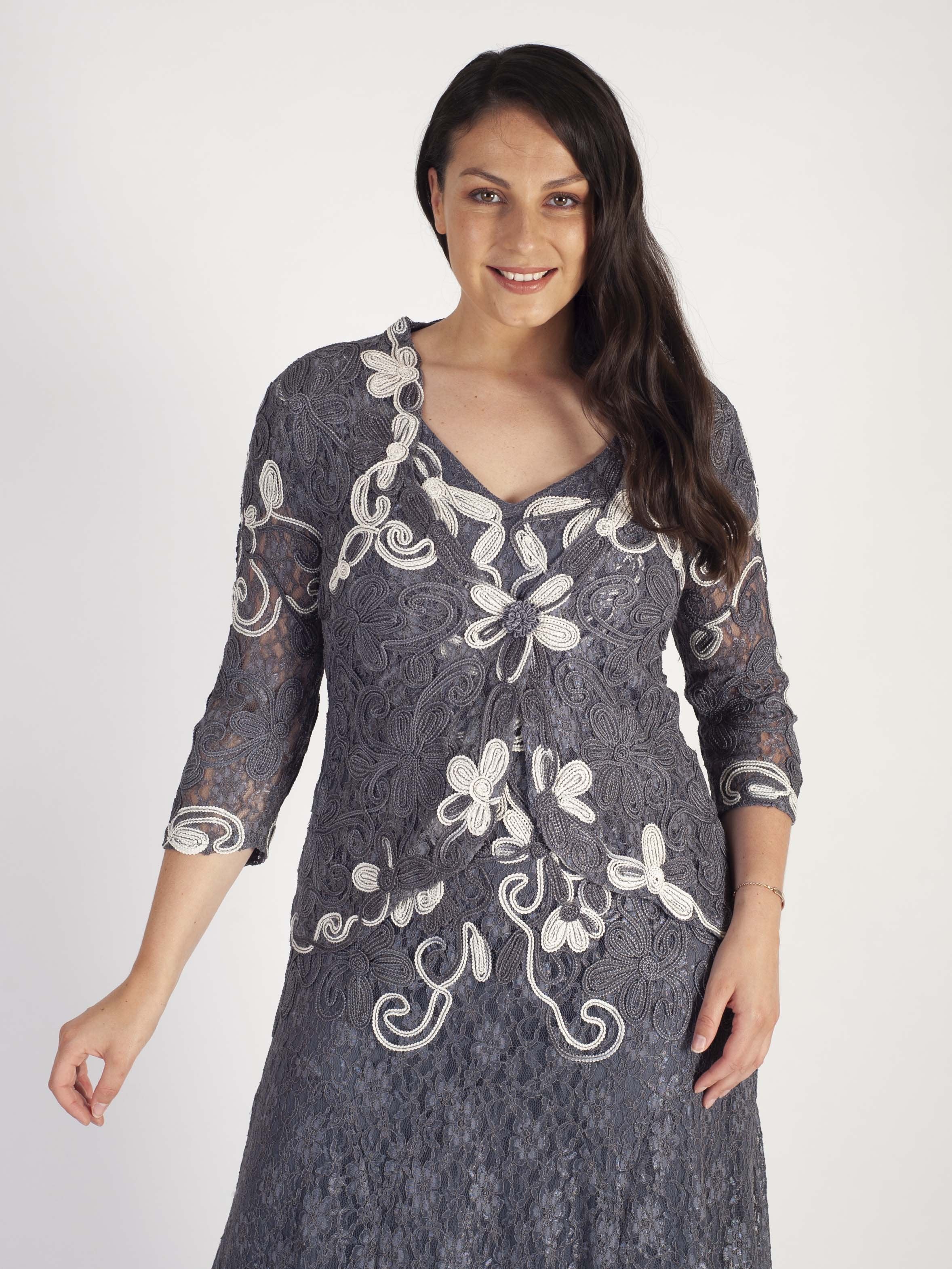 Steel/Ivory Ombre Cornelli Emb Lace Jacket | Chesca Direct