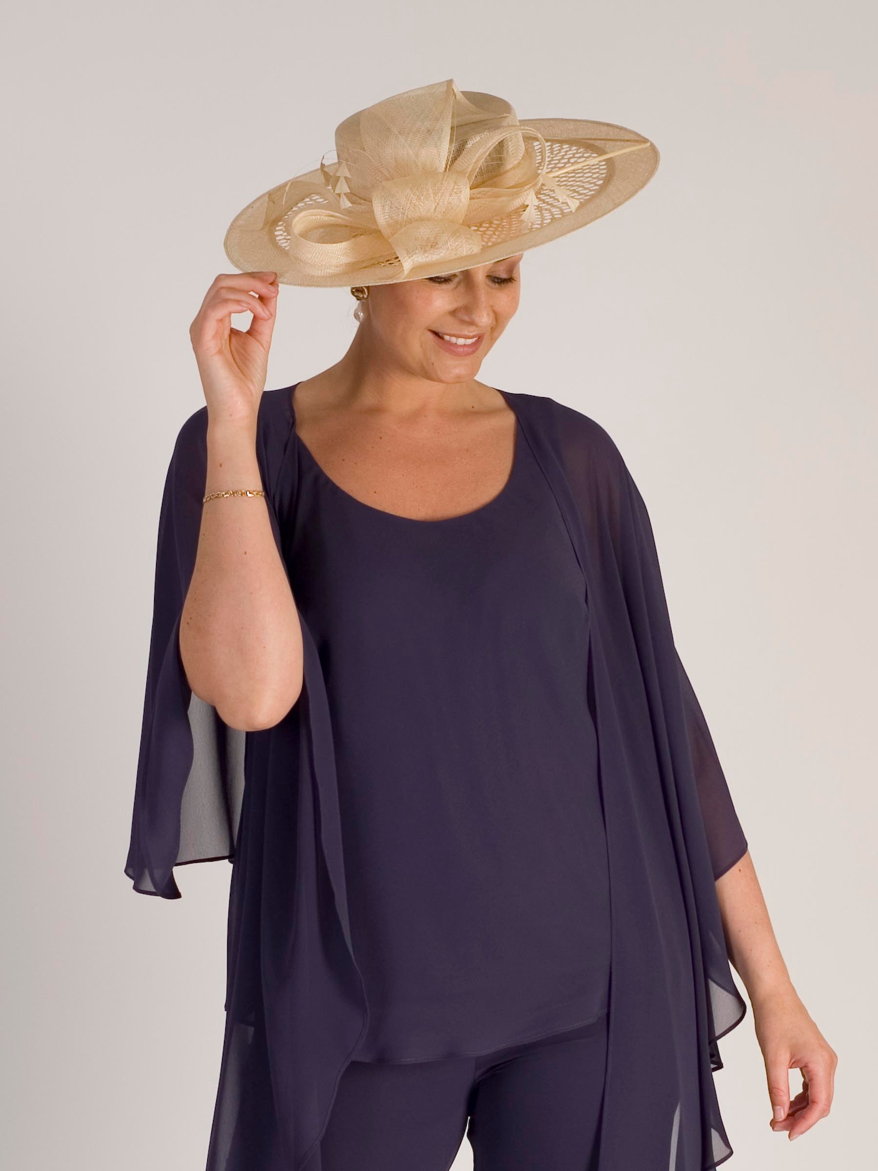 Natural Large Hatinator with Lattice Brim, Sinamay Bow & Feathers ...