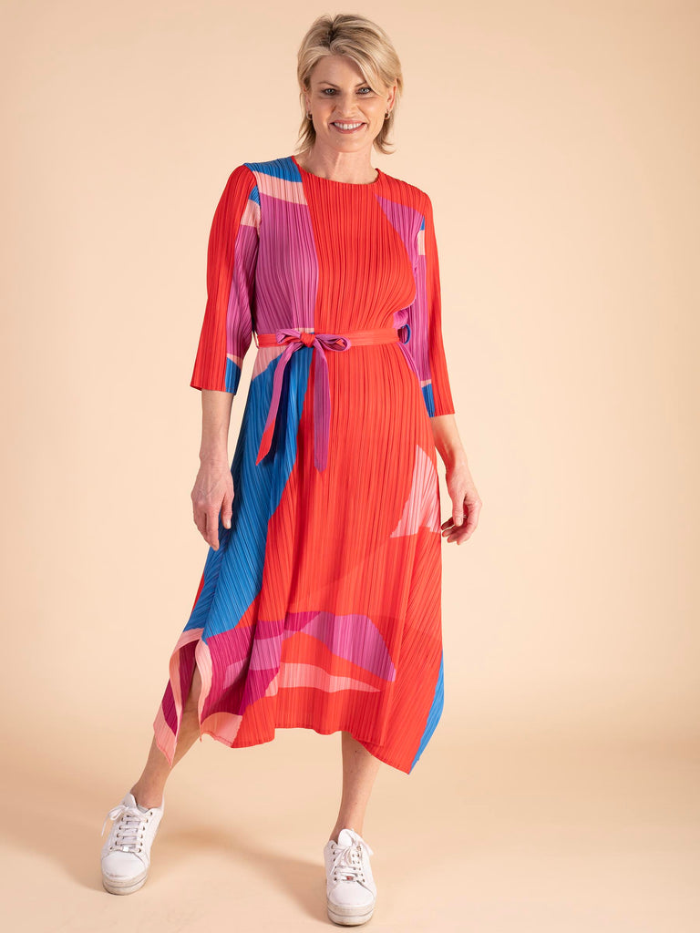 Strawberry/Multi Cosmopolitan Plisse Pleat Dress | Chesca Direct