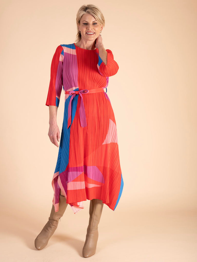 Strawberry/Multi Cosmopolitan Plisse Pleat Dress | Chesca Direct