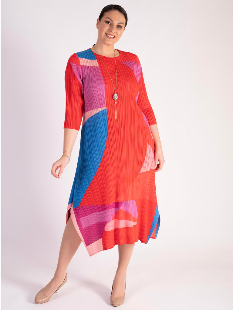 Strawberry/Multi Cosmopolitan Plisse Pleat Dress | Chesca Direct