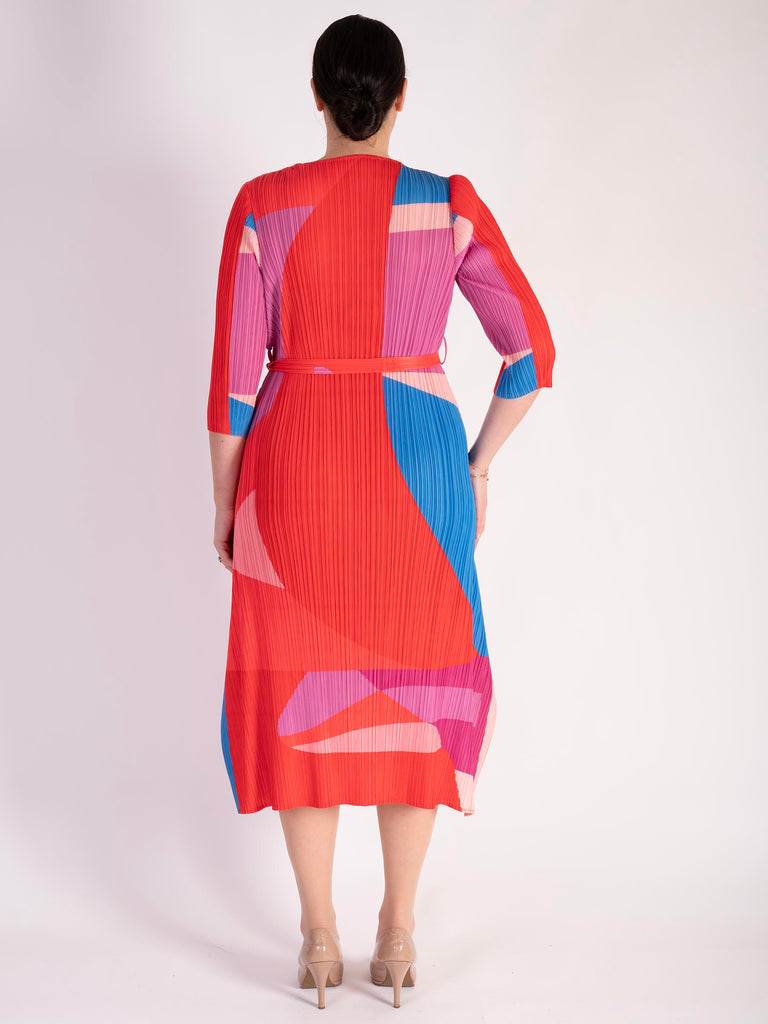 Strawberry/Multi Cosmopolitan Plisse Pleat Dress | Chesca Direct