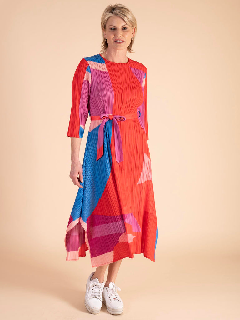 Strawberry/Multi Cosmopolitan Plisse Pleat Dress | Chesca Direct