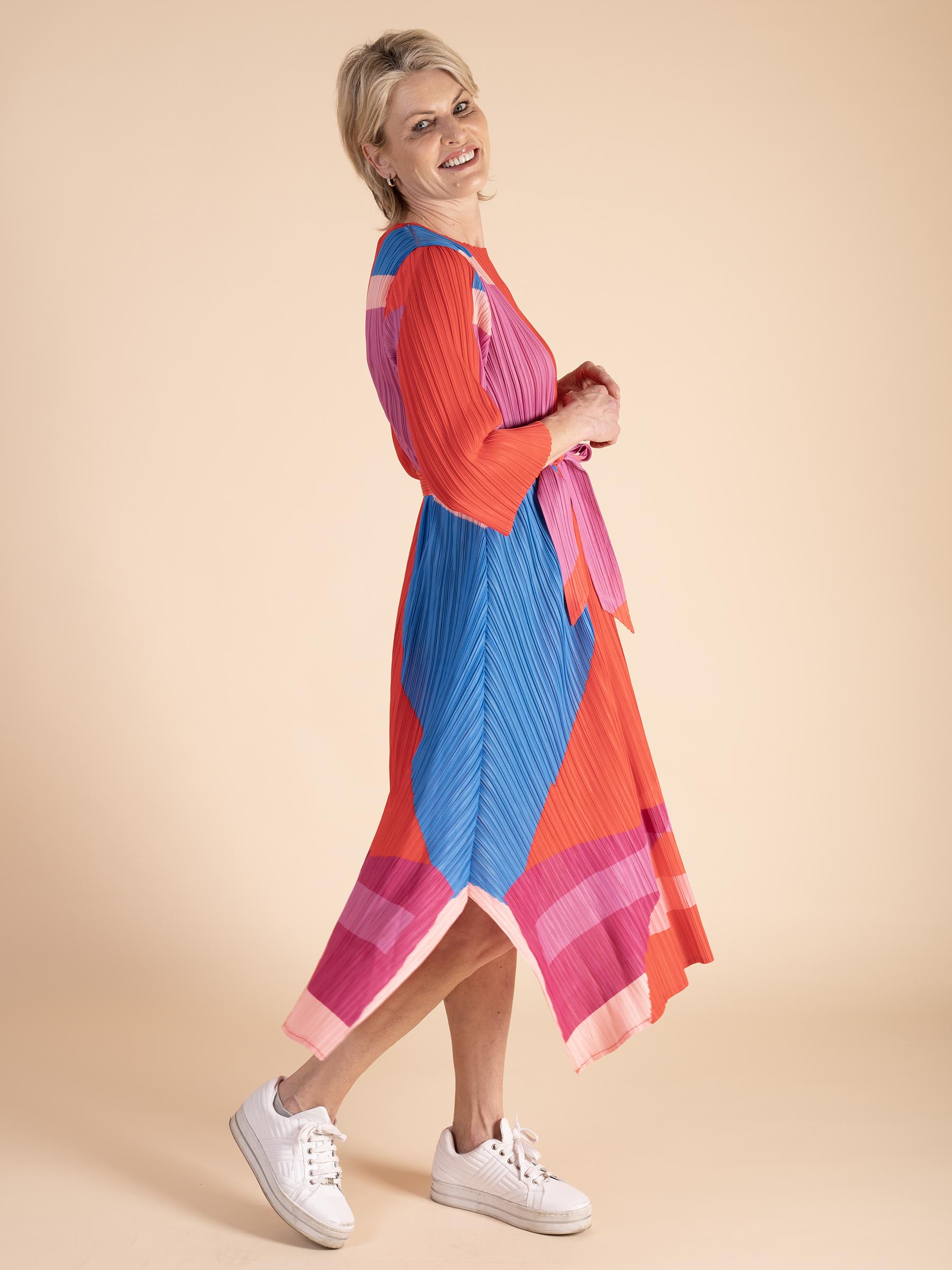 Strawberry/Multi Cosmopolitan Plisse Pleat Dress | Chesca Direct